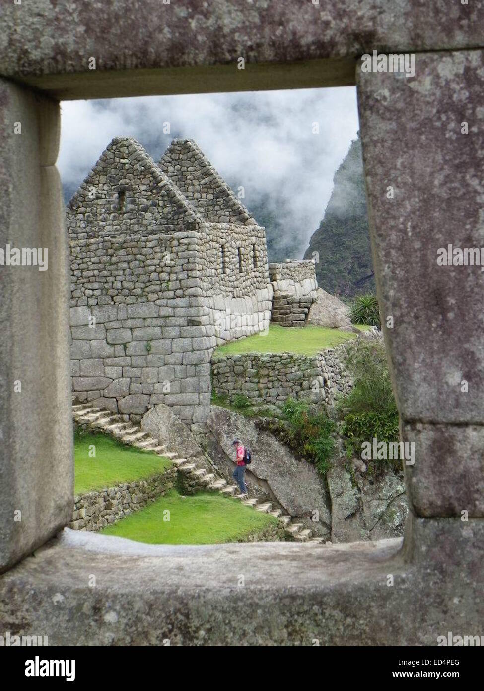 Incan stone buildings and terraces at Machu Picchu, Cusco, Peru Stock ...
