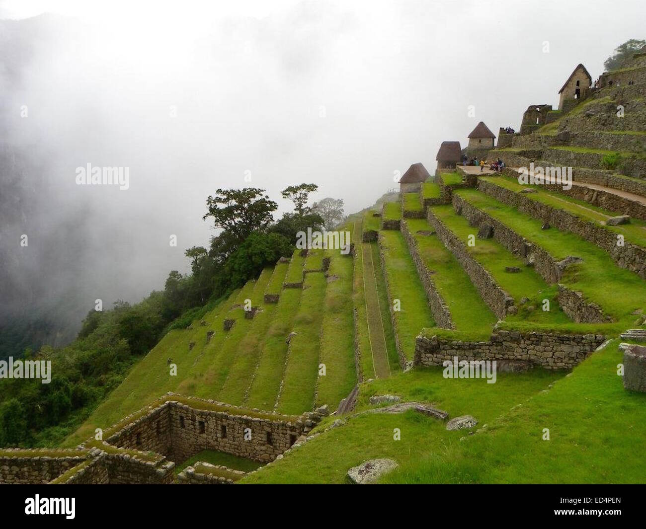 Incan stone buildings and terraces at Machu Picchu, Cusco, Peru Stock ...