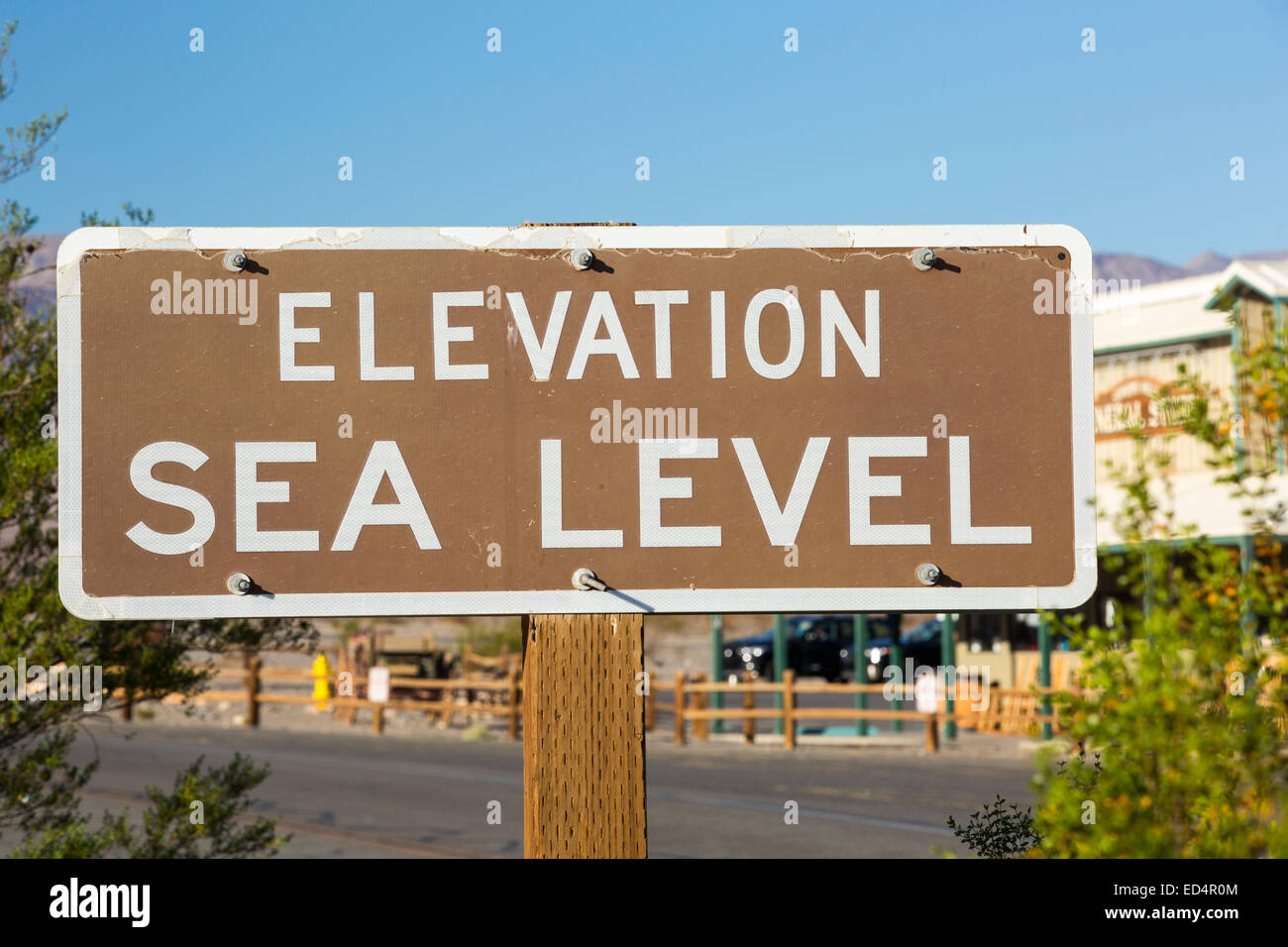 A sea level sign in Stovepipe Wells, Death Valley which is the lowest ...