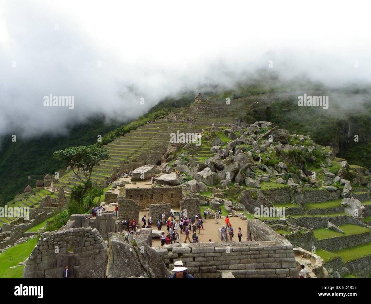Incan stone buildings and terraces at Machu Picchu, Cusco, Peru Stock ...