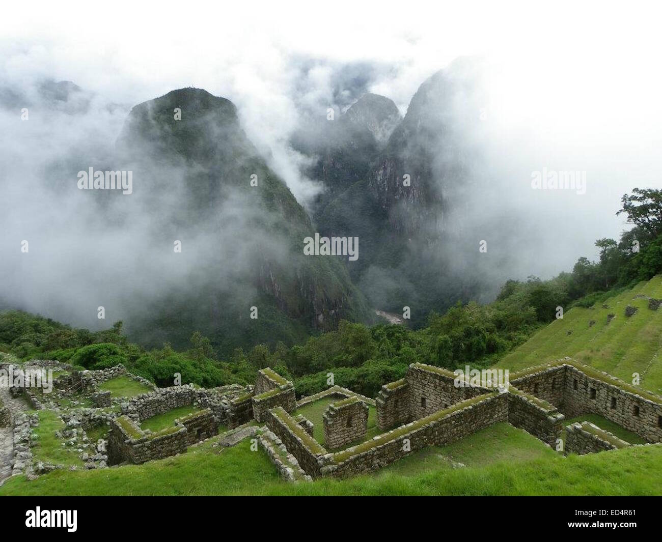 Incan stone buildings and terraces at Machu Picchu, Cusco, Peru Stock ...