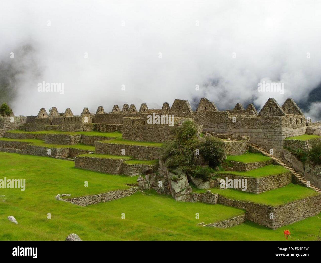 Incan stone buildings and terraces at Machu Picchu, Cusco, Peru Stock ...