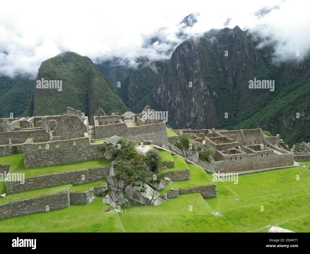 Incan stone buildings and terraces at Machu Picchu, Cusco, Peru Stock ...