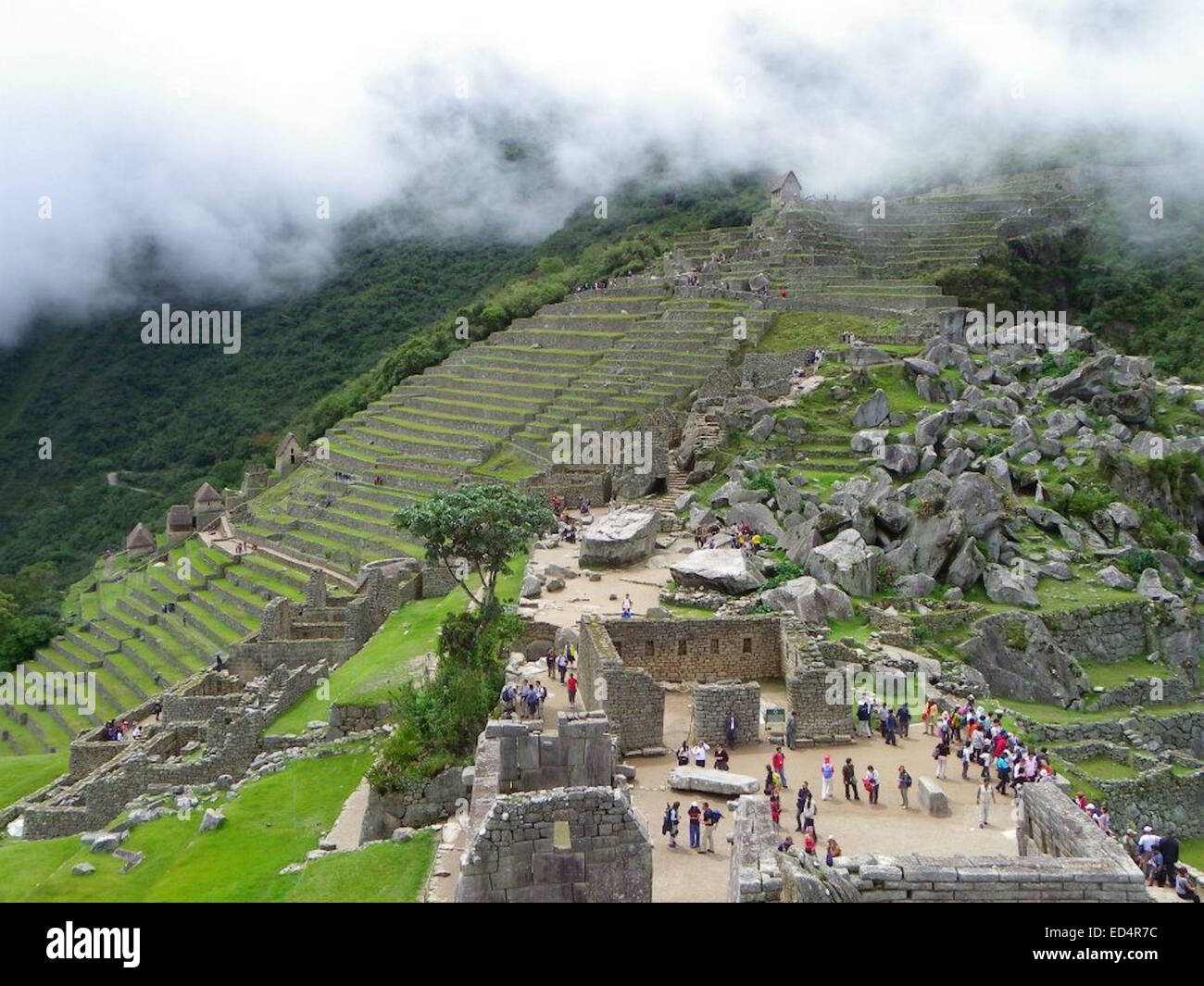 Incan stone buildings and terraces at Machu Picchu, Cusco, Peru Stock ...