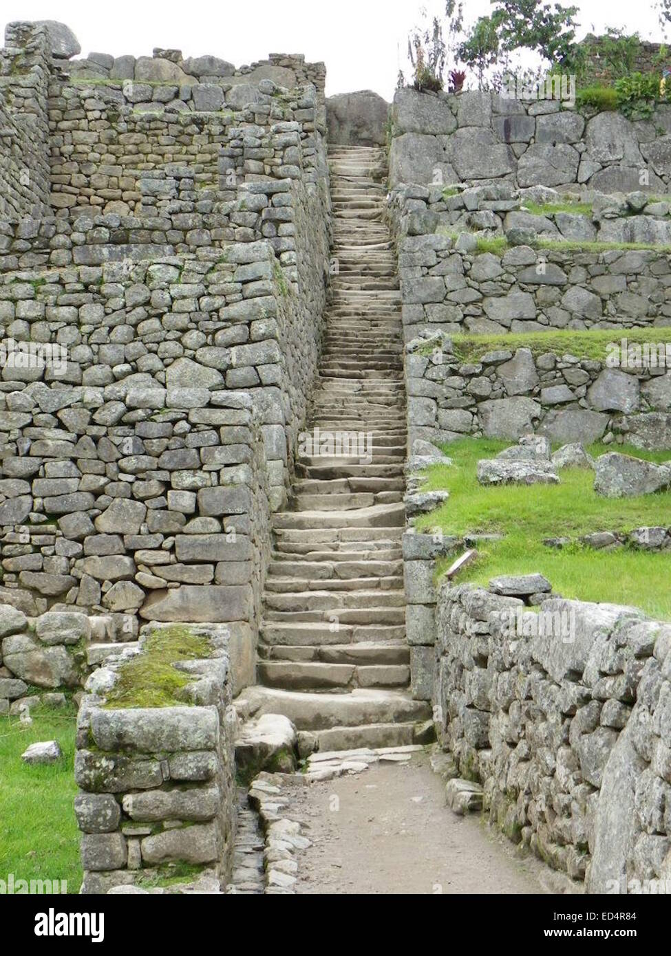 Incan stone buildings and terraces at Machu Picchu, Cusco, Peru Stock ...