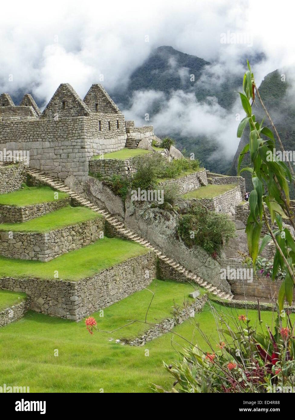 Incan stone buildings and terraces at Machu Picchu, Cusco, Peru Stock ...