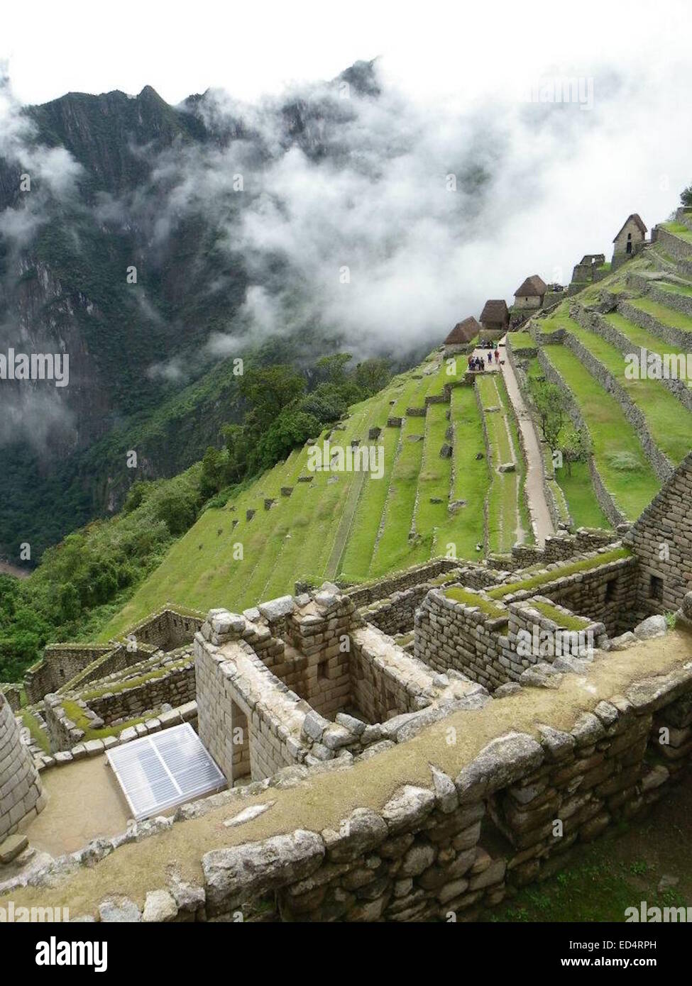 Incan stone buildings and terraces at Machu Picchu, Cusco, Peru Stock ...