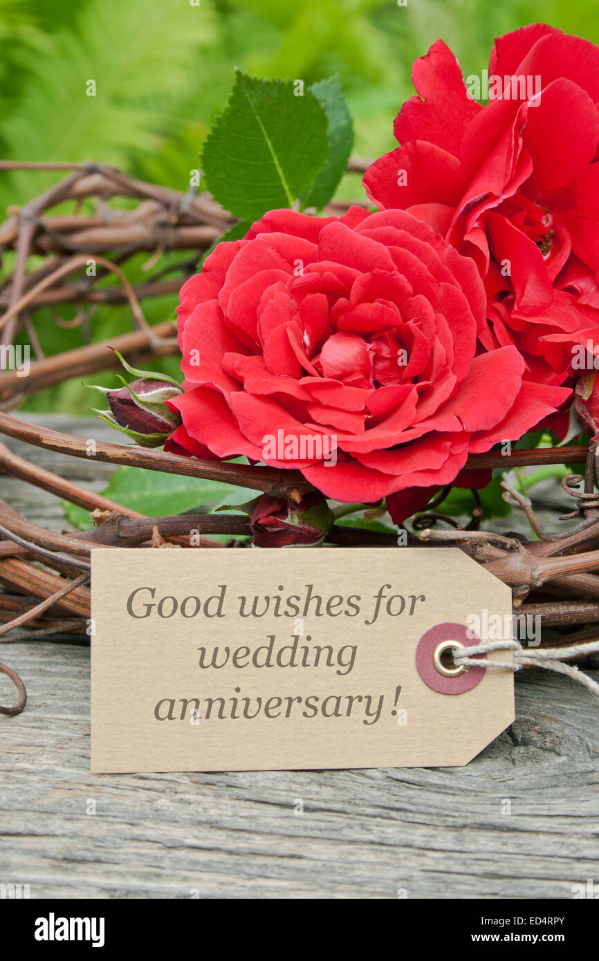 Wedding day greeting card with red roses Stock Photo - Alamy