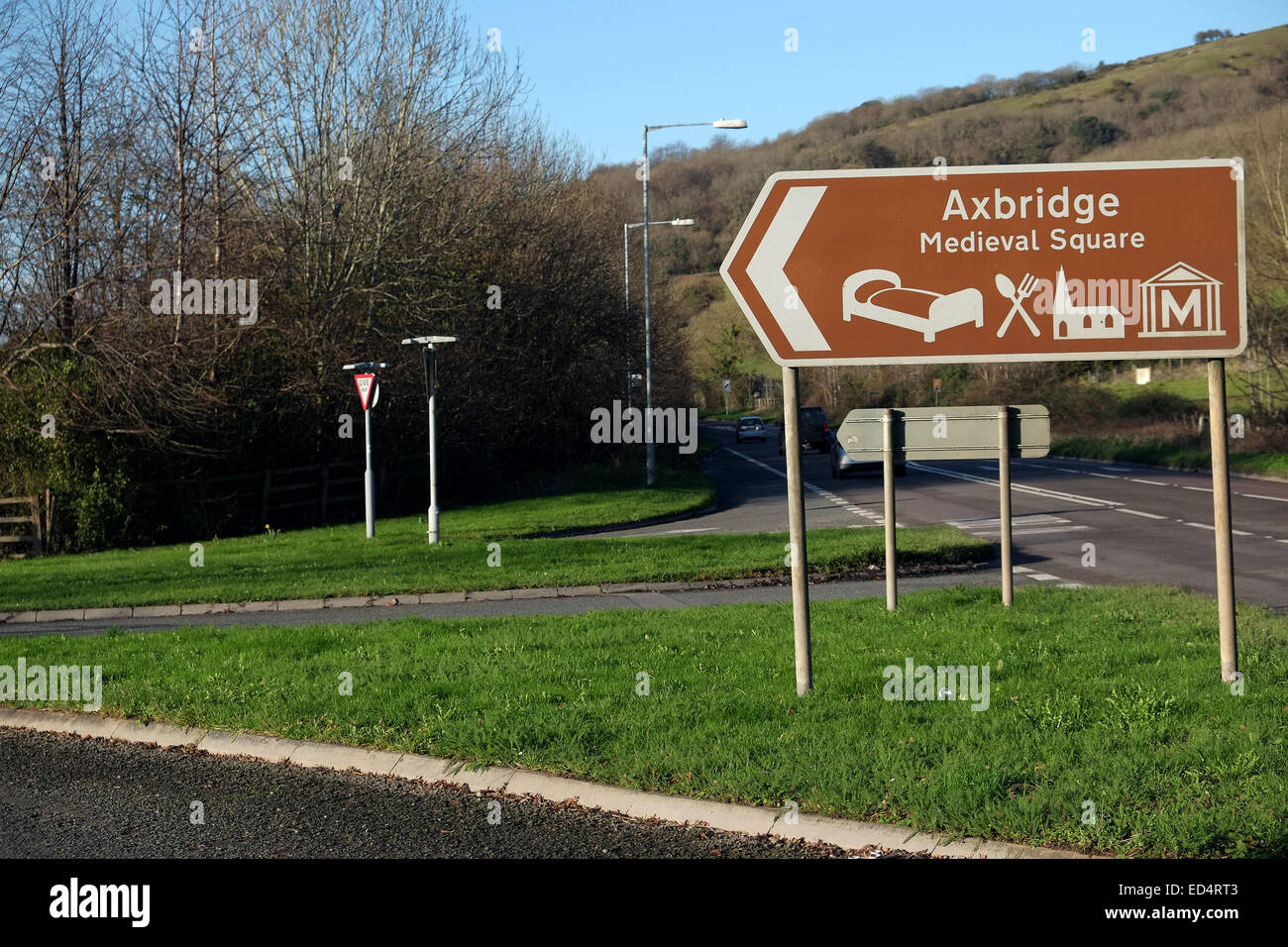 Tourist sign to the small Somerset town of Axbridge complete with its ...