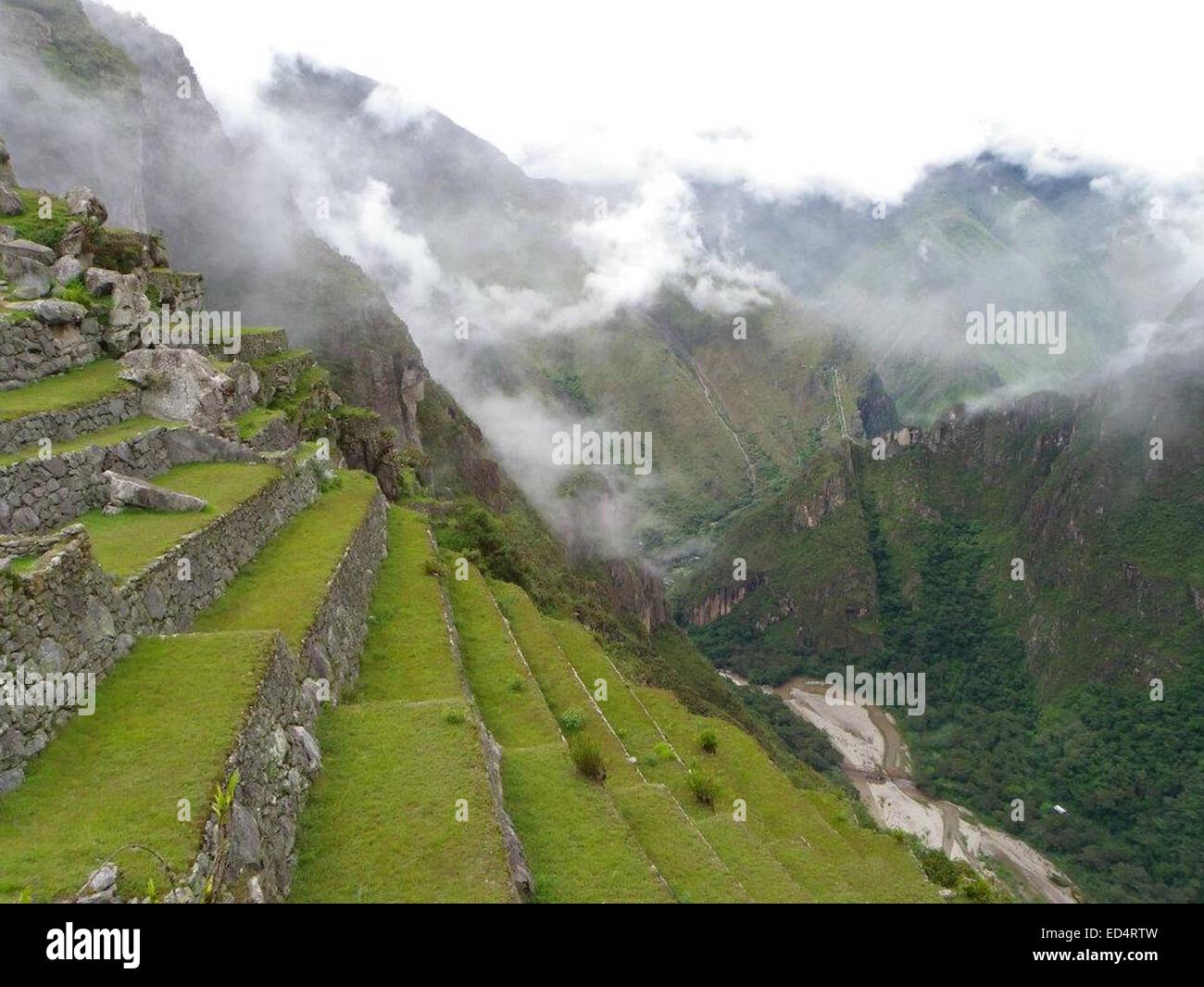Incan stone buildings and terraces at Machu Picchu, Cusco, Peru Stock ...