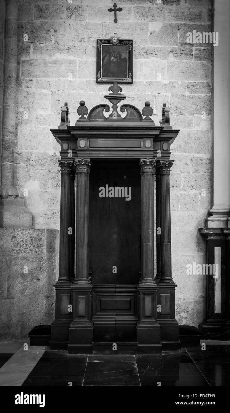 Interior of catholic church: confessional detail, 150 years old, made ...
