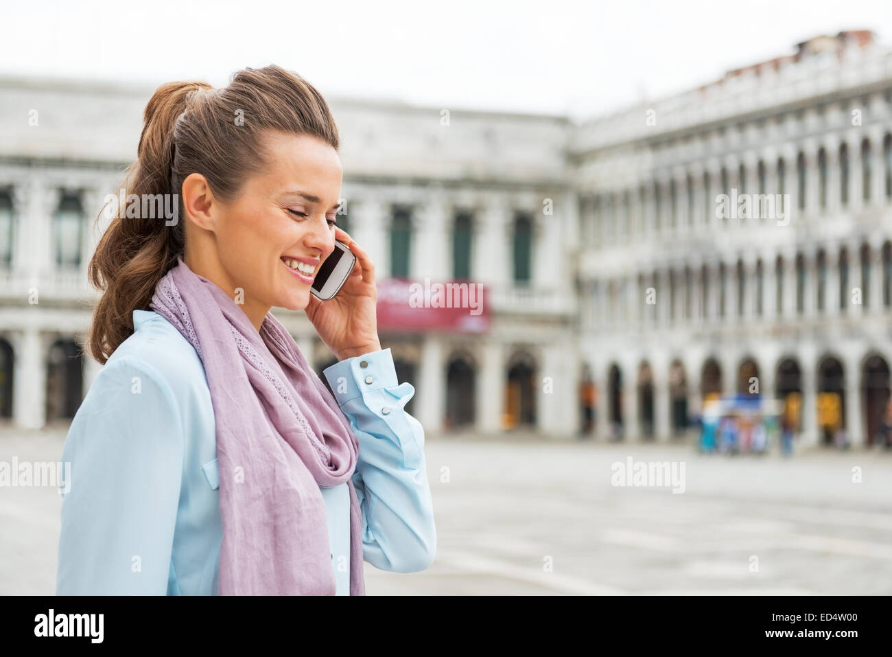 Happy woman traveler talking on hi-res stock photography and images - Alamy
