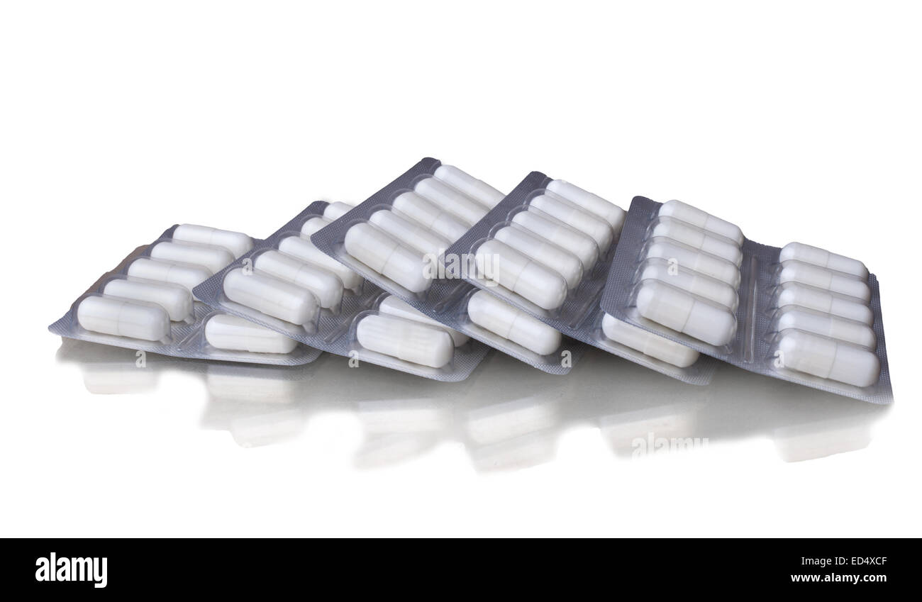 Pharmacy theme, Heap of white round medicine tablet antibiotic pills ...