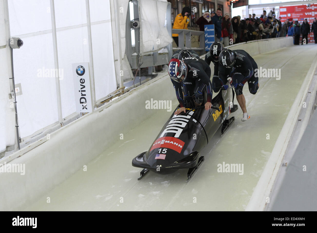 Lake Placid, NY, USA. 13th Dec, 2014. The USA 2 bobsled driven by Nick ...