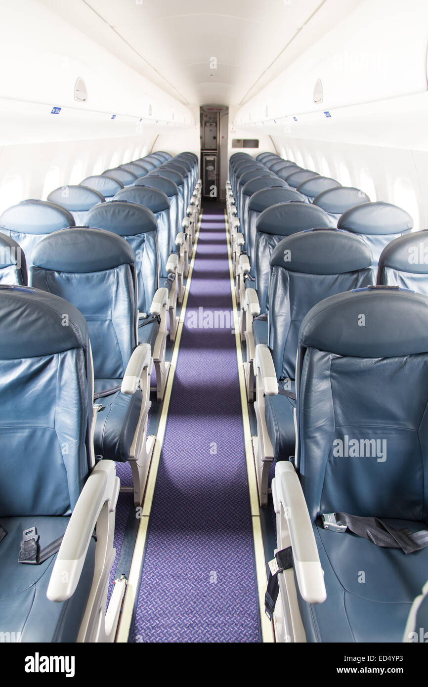 Dark Blue Seats Empty Jet Airplane Stock Photo - Alamy