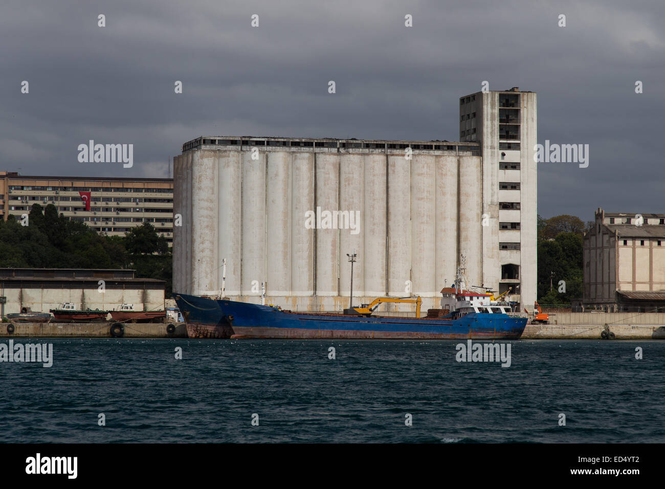 Cargo ship front silo port Stock Photo - Alamy