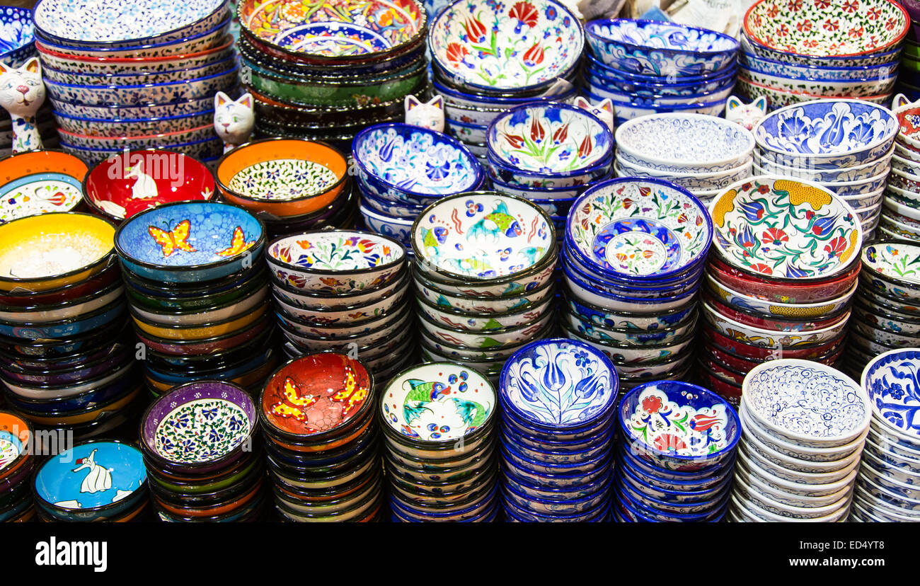 Turkish Ceramic Plates in Spice Bazaar, Istanbul City, Turkey Stock ...