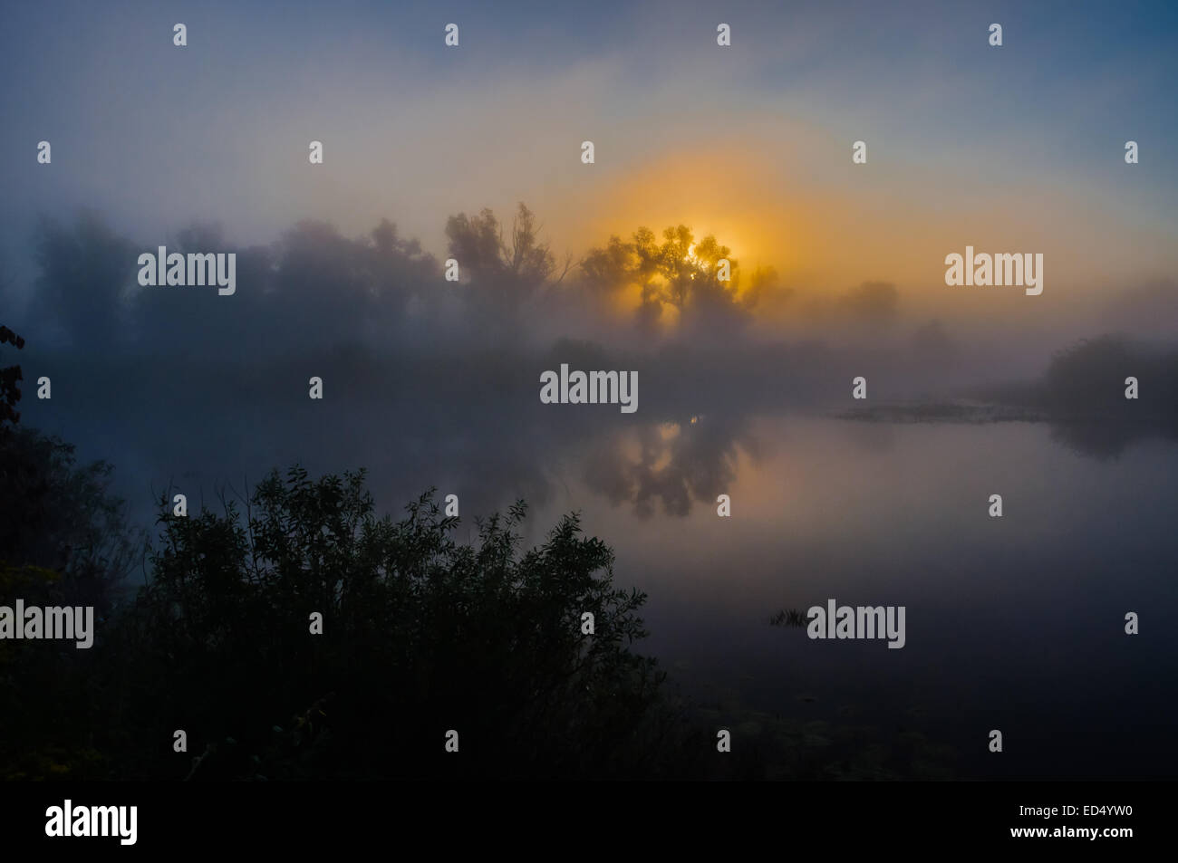 Amazingly beautiful sunrise over Lake, the foggy Stock Photo - Alamy