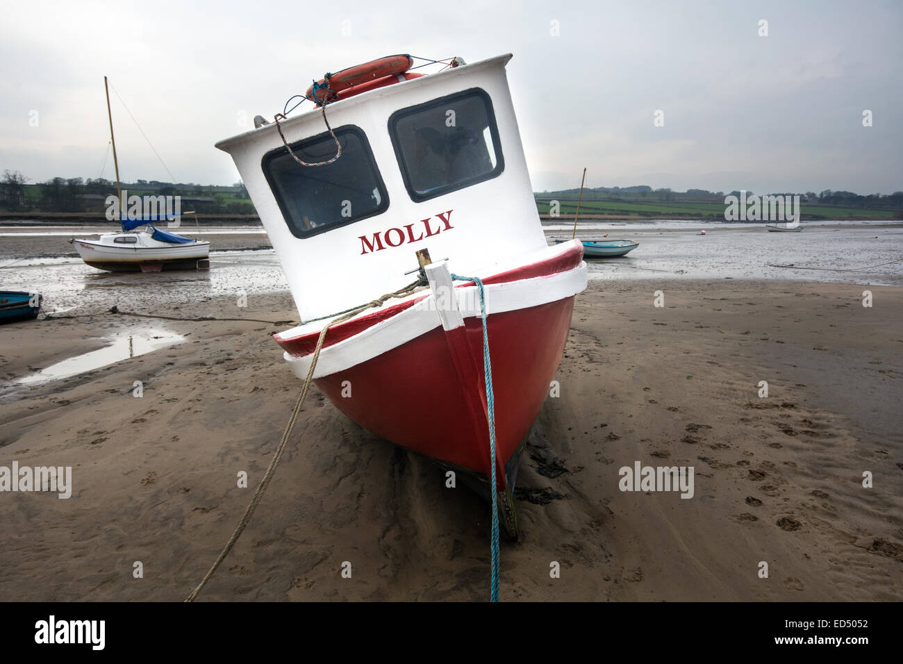 The boat called Molly as seen at Alnmouth on the banks of the River Aln ...