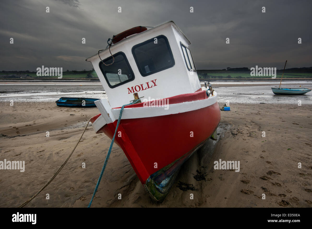The boat called Molly on the beach at Alnmouth in Northumberland Stock ...