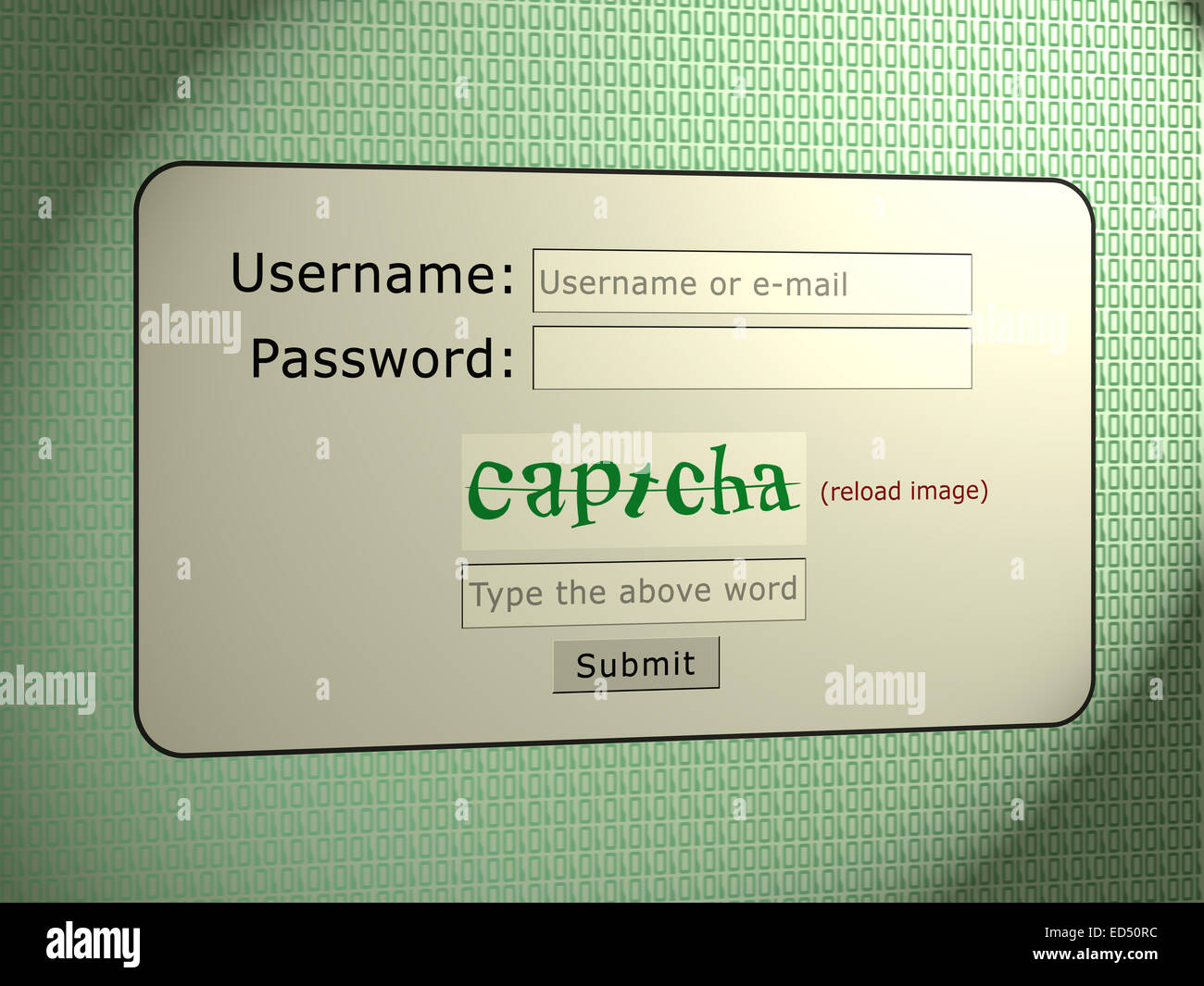 Captcha words for human security login Stock Photo - Alamy