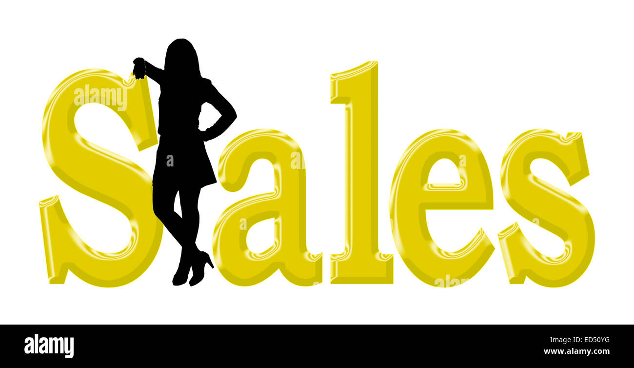 sales lady standing in text gold Stock Photo - Alamy