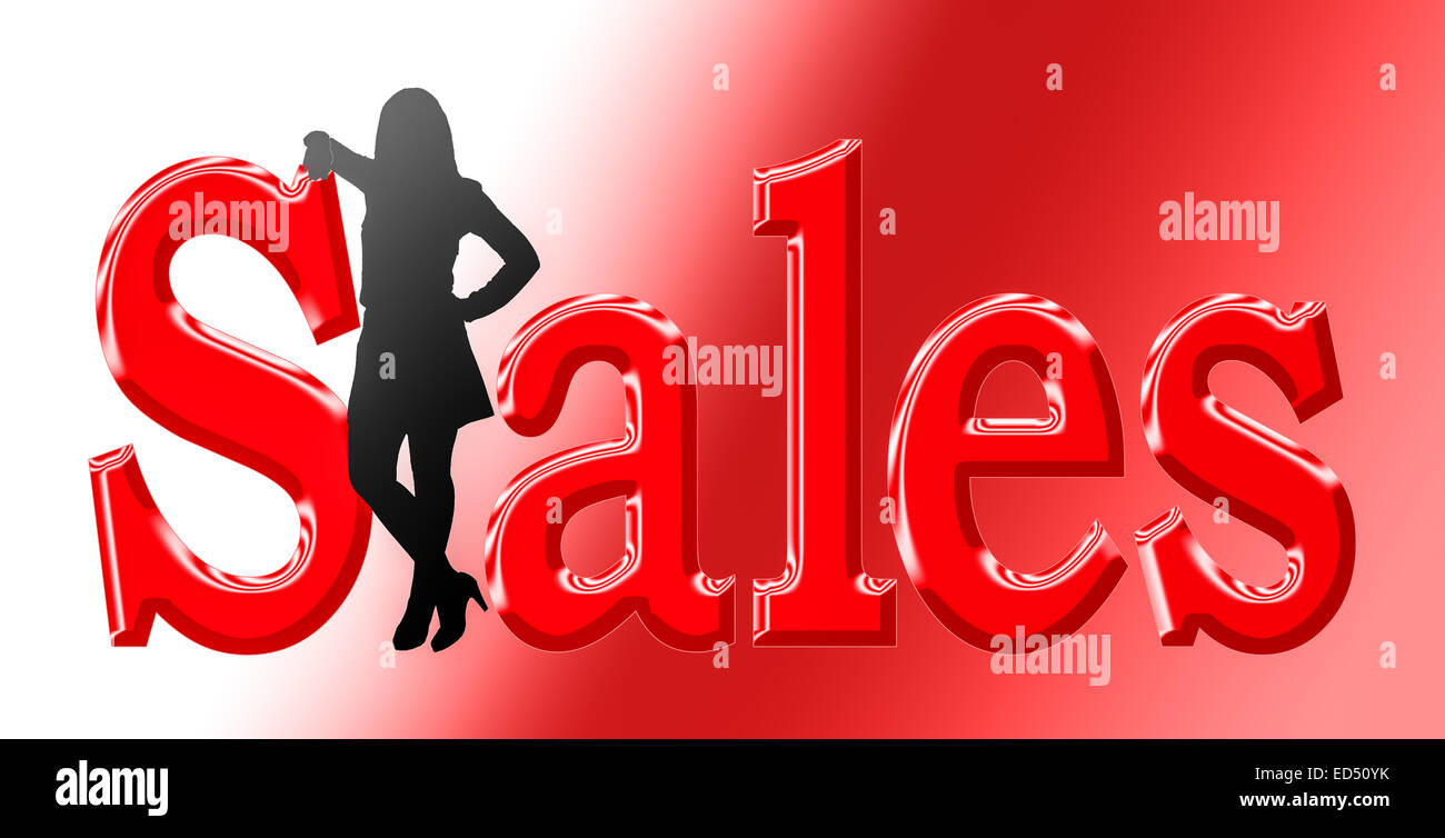 sales lady standing in text red and white Stock Photo - Alamy