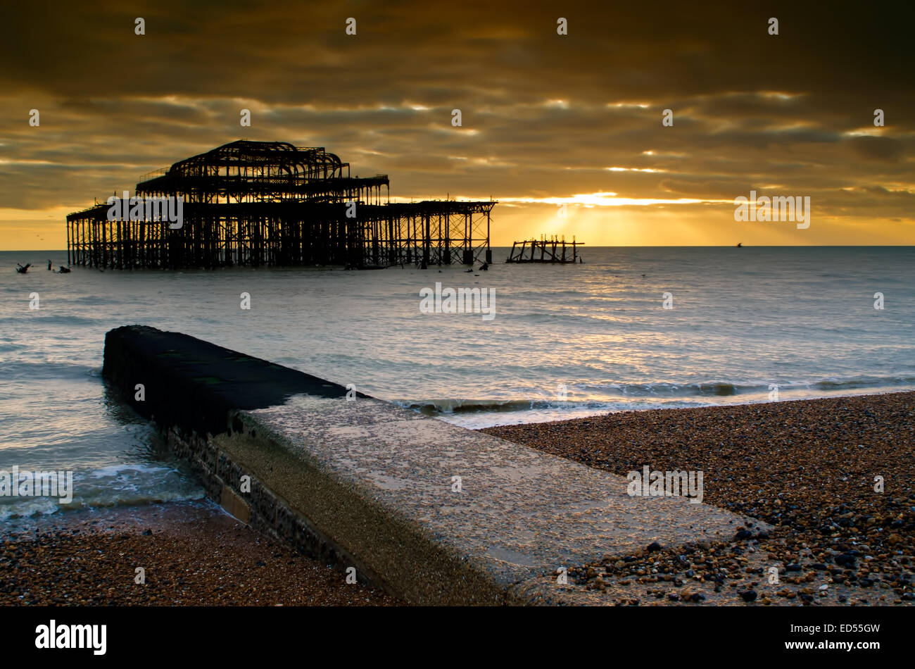 The burnt out remains of the West Pier at Brighton in East Sussex Stock ...