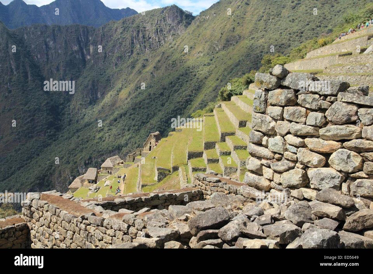 Incan stone buildings and terraces at Machu Picchu, Cusco, Peru Stock ...