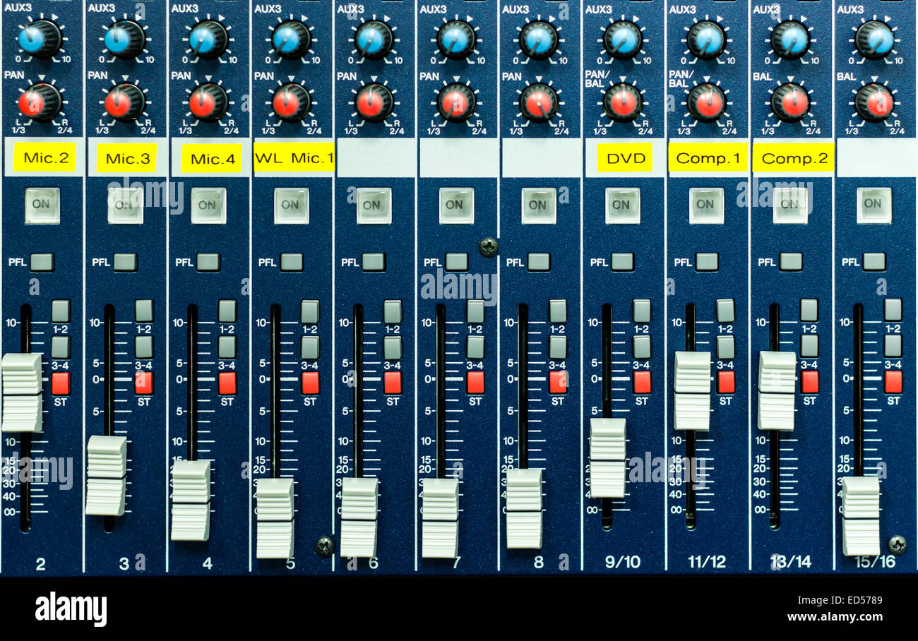 Buttons and tabs in various parts of the audio controller Stock Photo ...