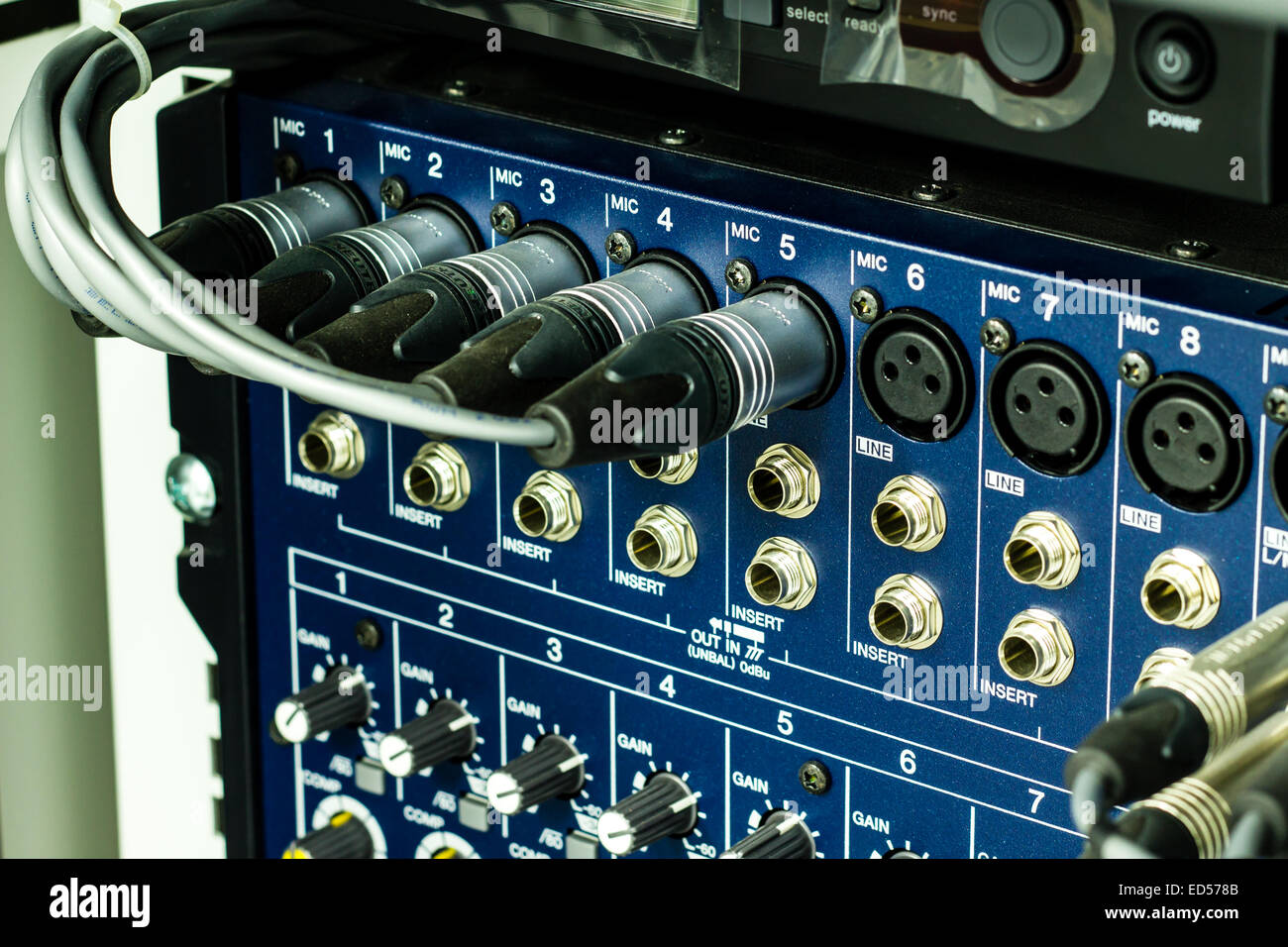 Audio connectors on a sound mixer panel Stock Photo - Alamy