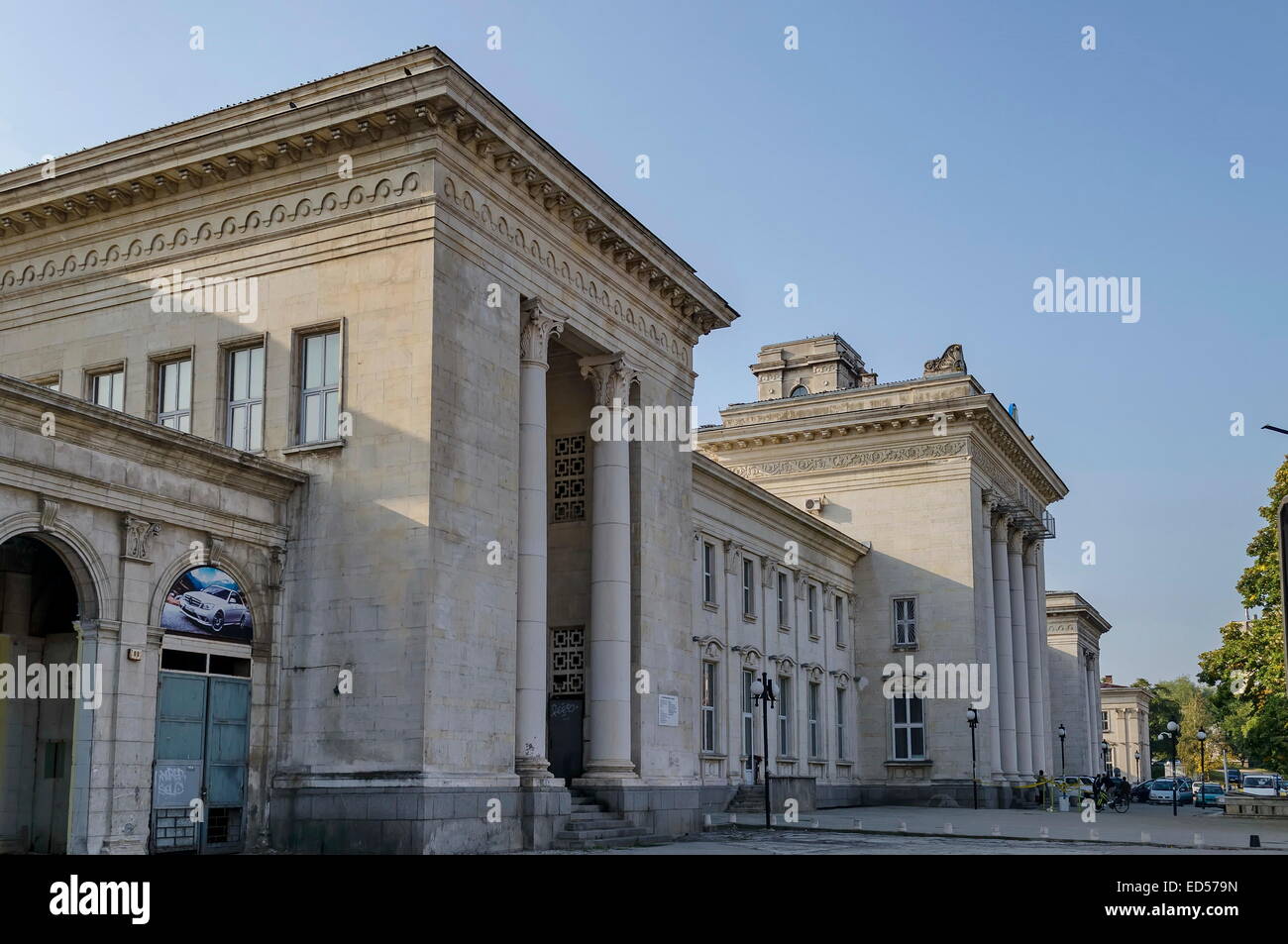 Railway station Ruse town, Bulgaria - outdoor building with clock tower ...