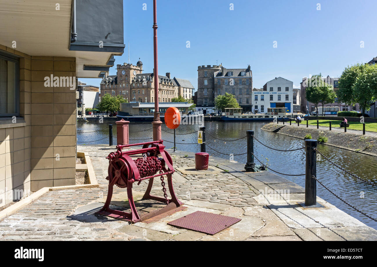 Exhibit of winding gear on west side of Queen's Dock in Leith harbour ...