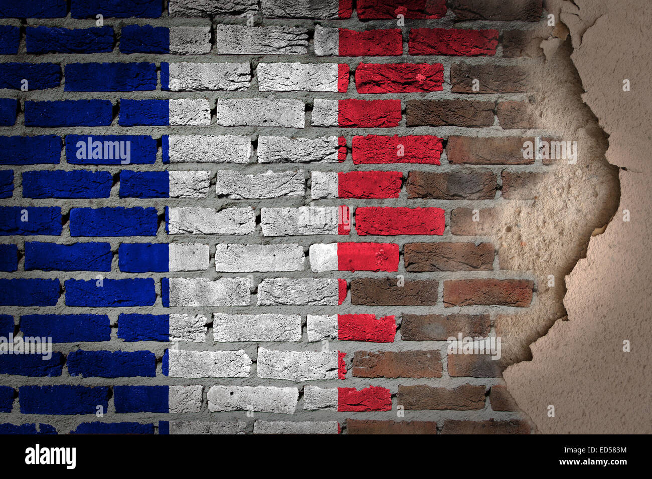 Dark brick wall texture with plaster - flag painted on wall - France ...
