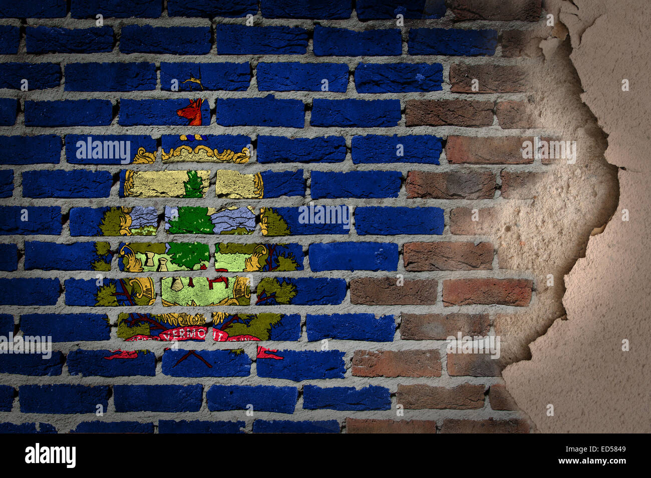 Dark brick wall texture with plaster - flag painted on wall - Vermont ...