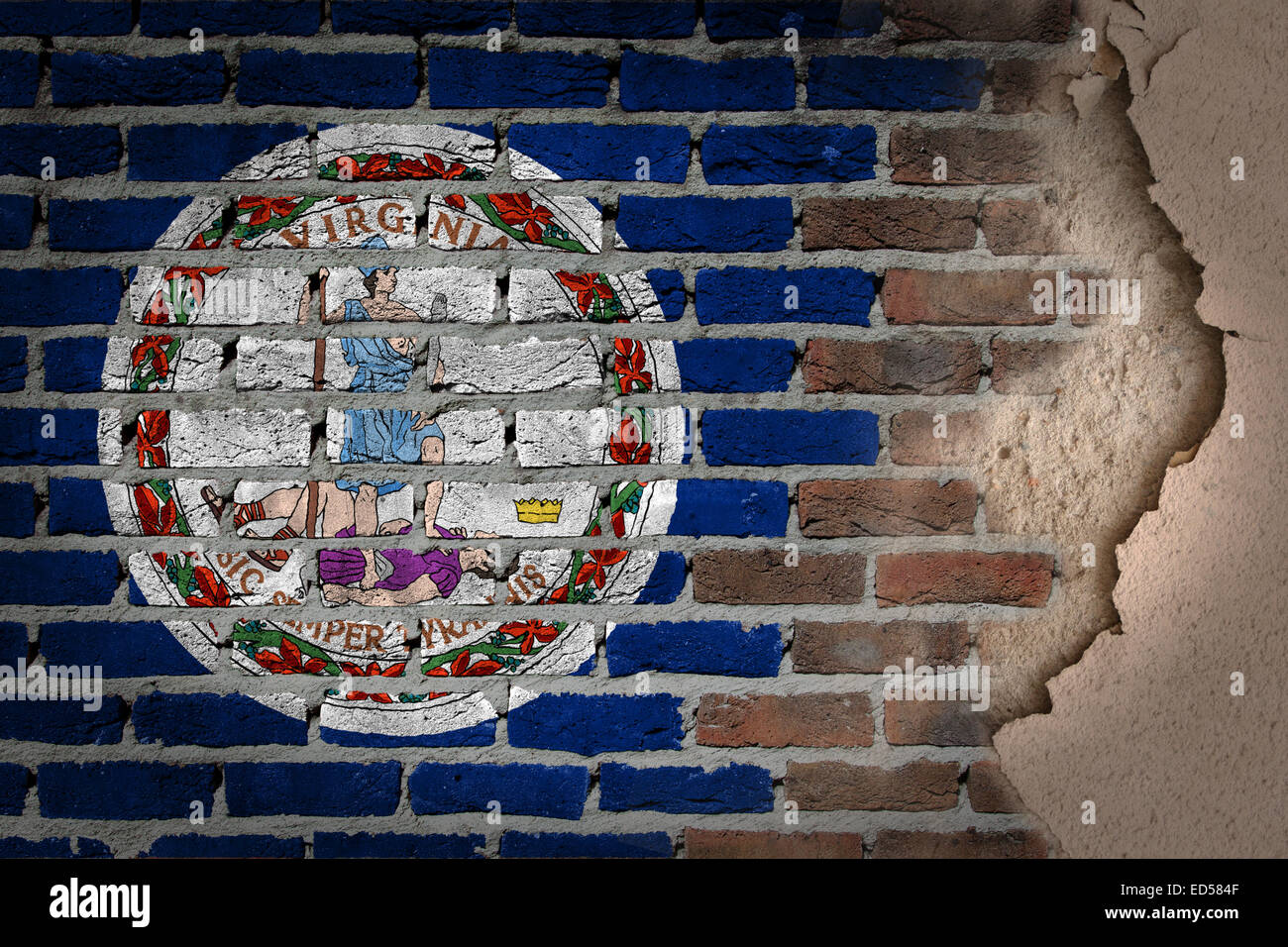 Dark brick wall texture with plaster - flag painted on wall - Virginia ...