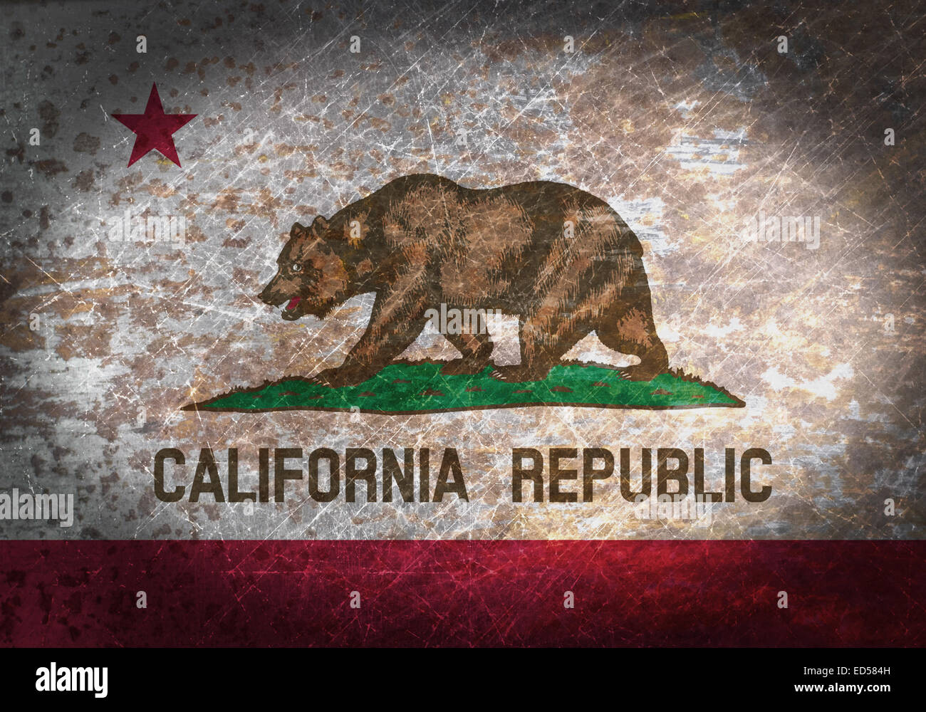 Old rusty metal sign with a flag - California Stock Photo - Alamy