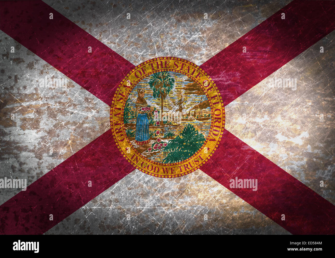 Old rusty metal sign with a flag - Florida Stock Photo - Alamy