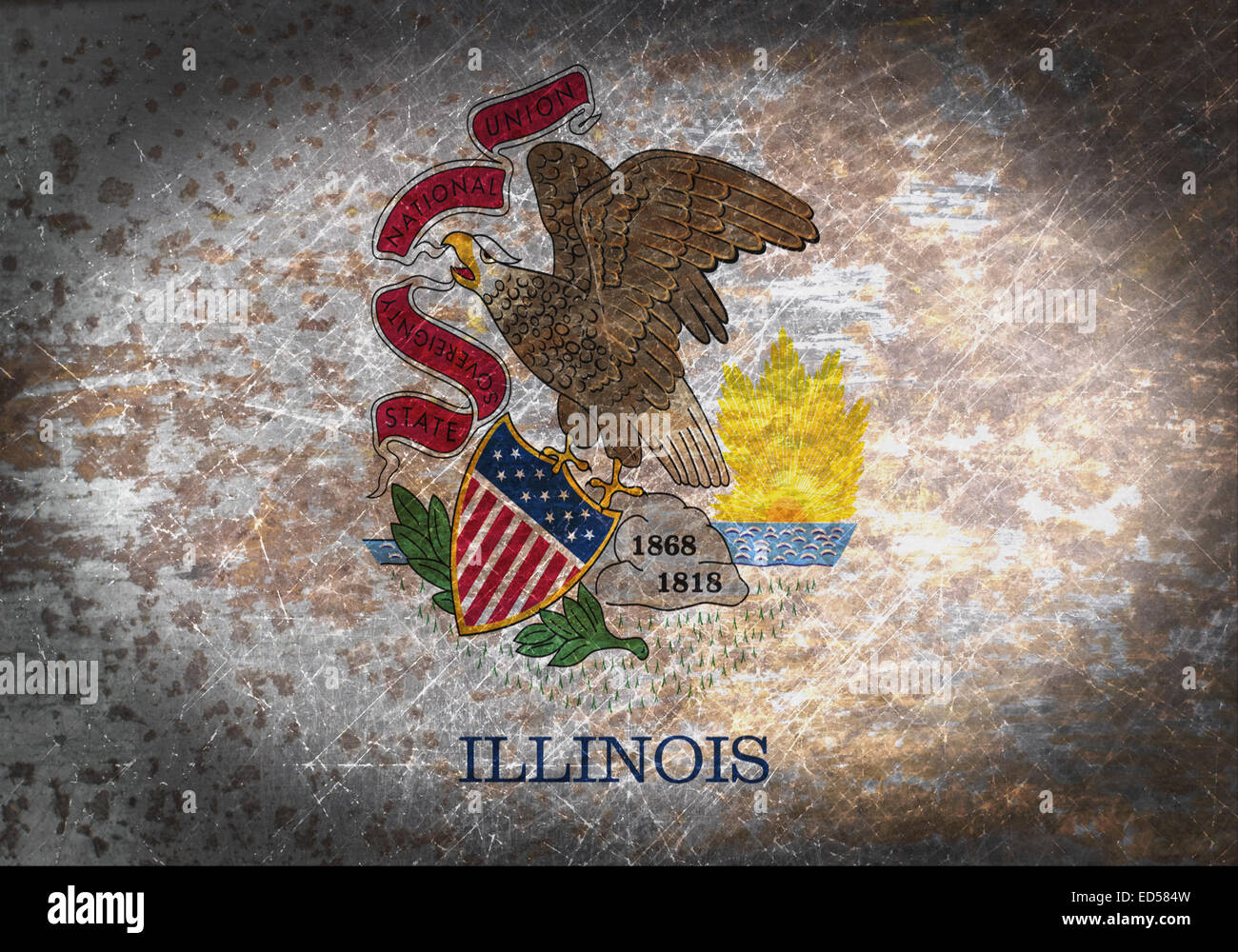 Old rusty metal sign with a flag - Illinois Stock Photo - Alamy