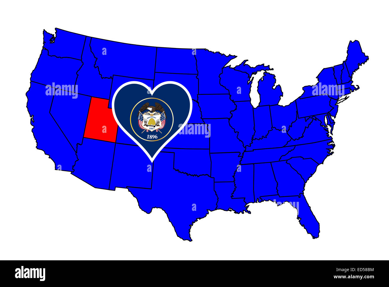 Utah state outline and icon inset set into a map of The United States ...
