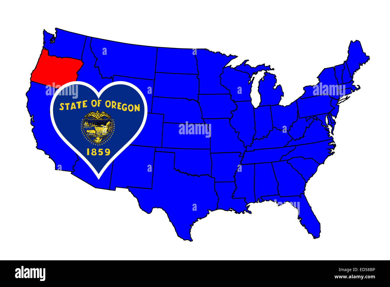 Oregon state outline and icon inset set into a map of The United States ...