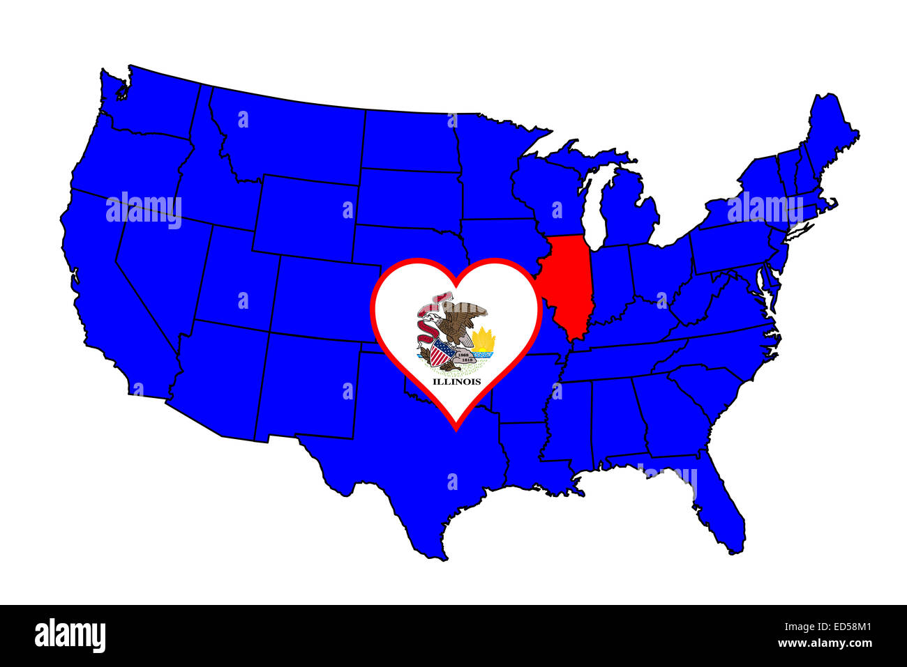 Illinois state outline and icon inset set into a map of The United ...