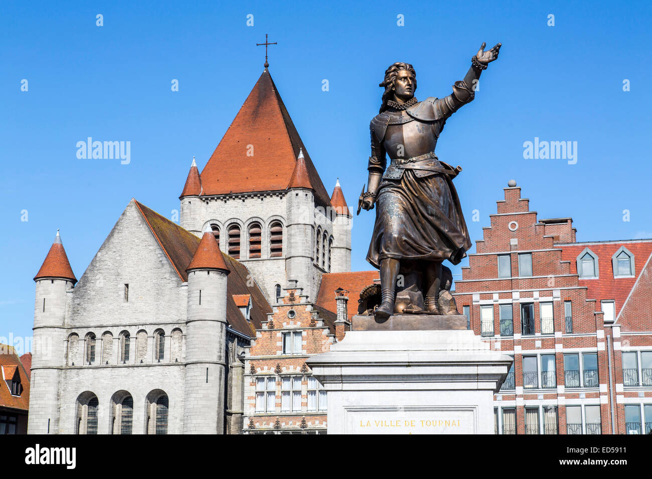 Grand Place, in the old town, Church of St. Quentin, monument of ...