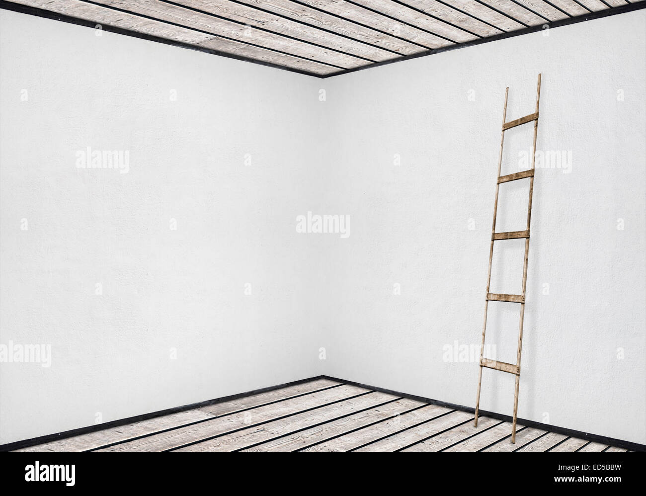 white wall with a wooden ladder Stock Photo - Alamy