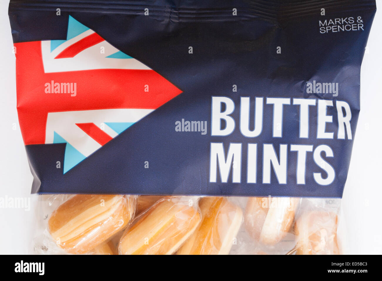 Packet of Marks & Spencer Butter Mints set on white background Stock ...