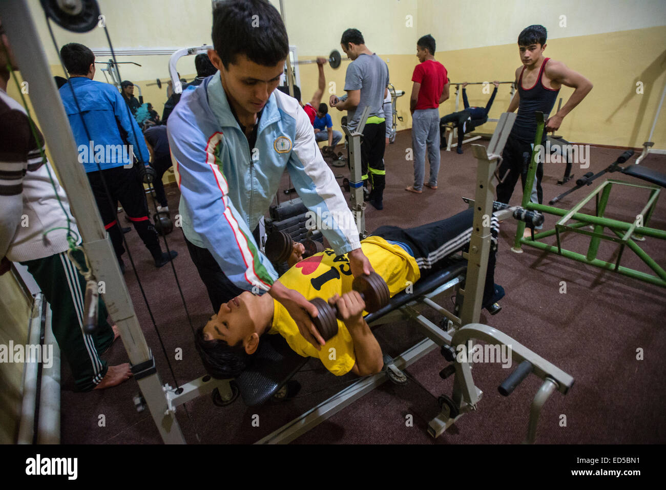 Students of High school of sport art in boxing train with hardwire in ...