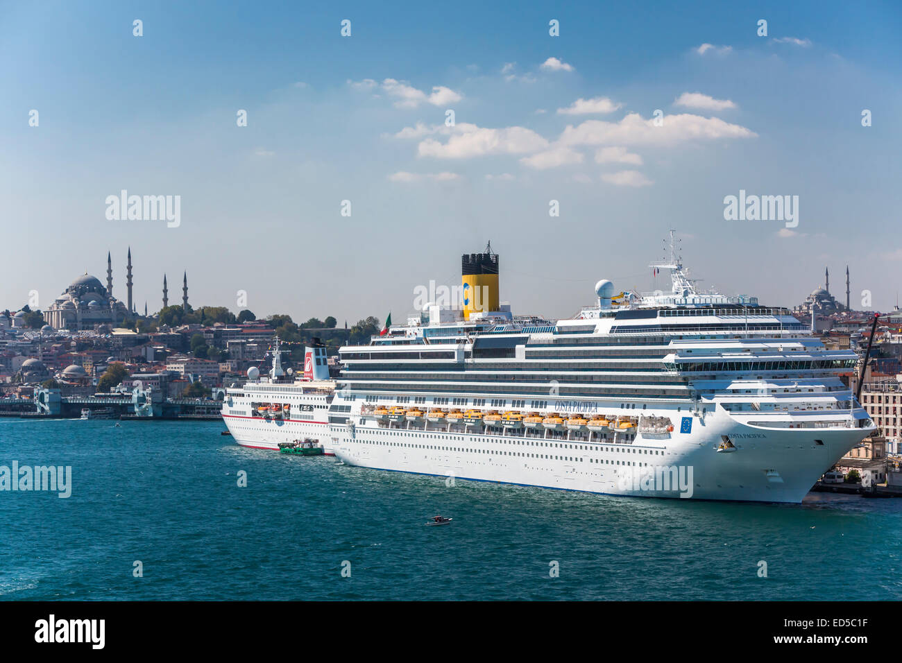The Karakoy port of Istanbul with the Costa Pacfica cruise ship at the ...