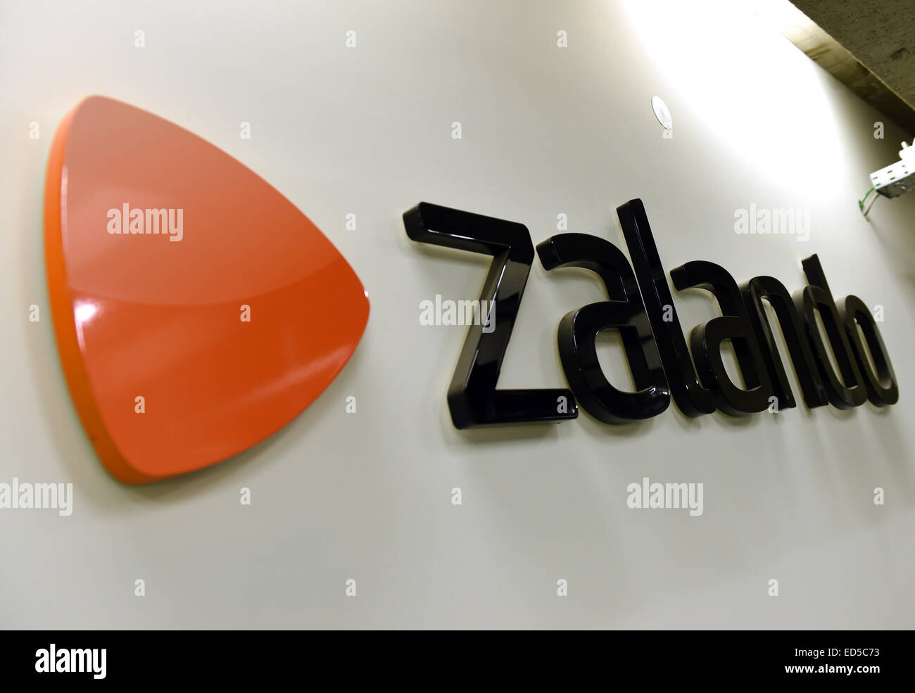 The logo of online retailer Zalando is seen at the entrance to the ...