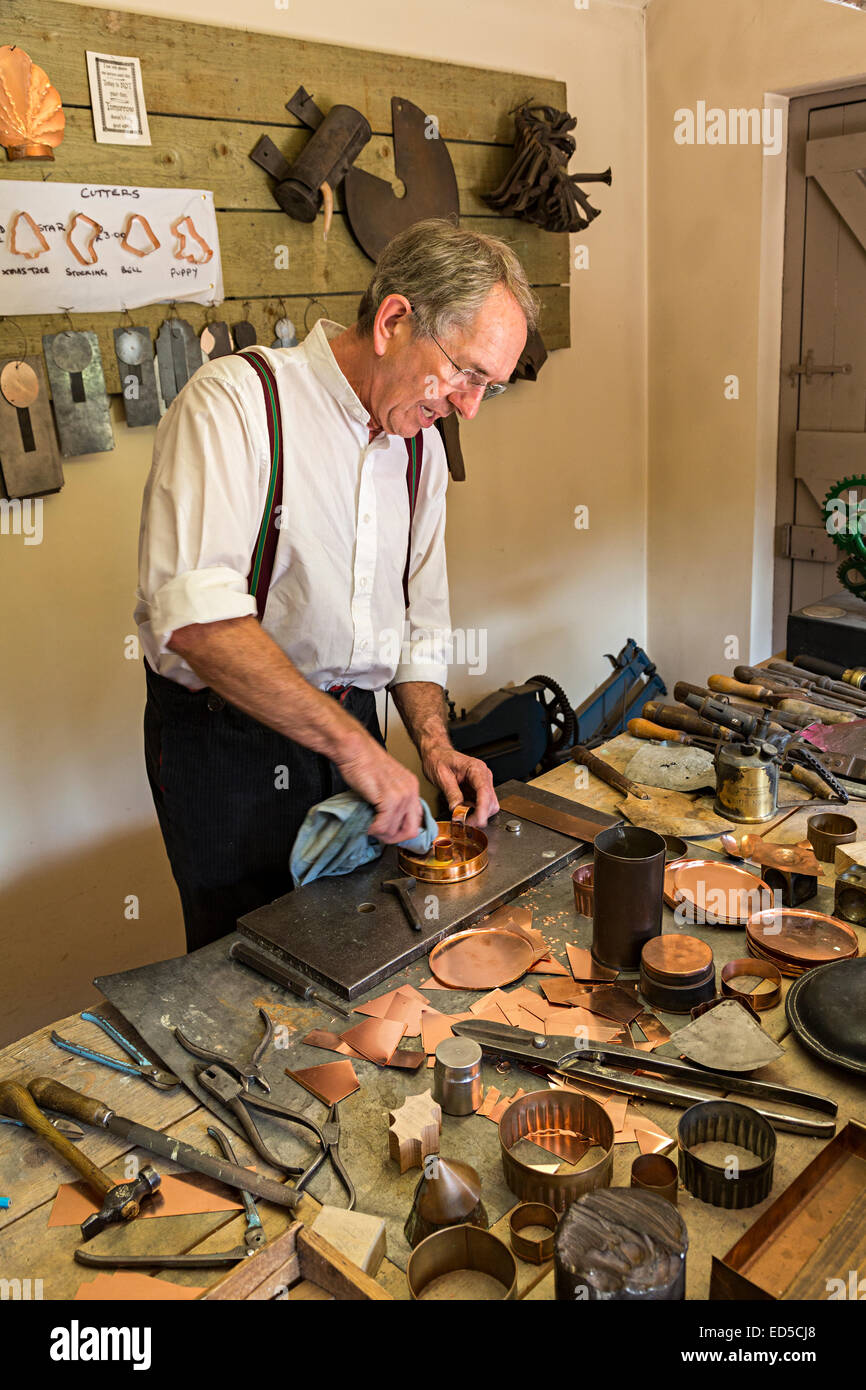 Copper smith in workshop, Blists Hill Victorian town, Ironbridge ...