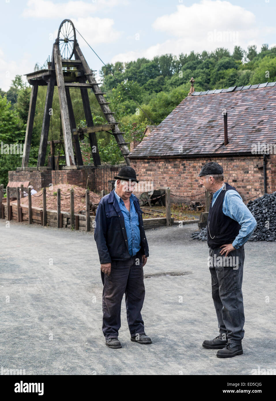 Two workmen in the Blists Hill Victorian town, Ironbridge, Shropshire ...